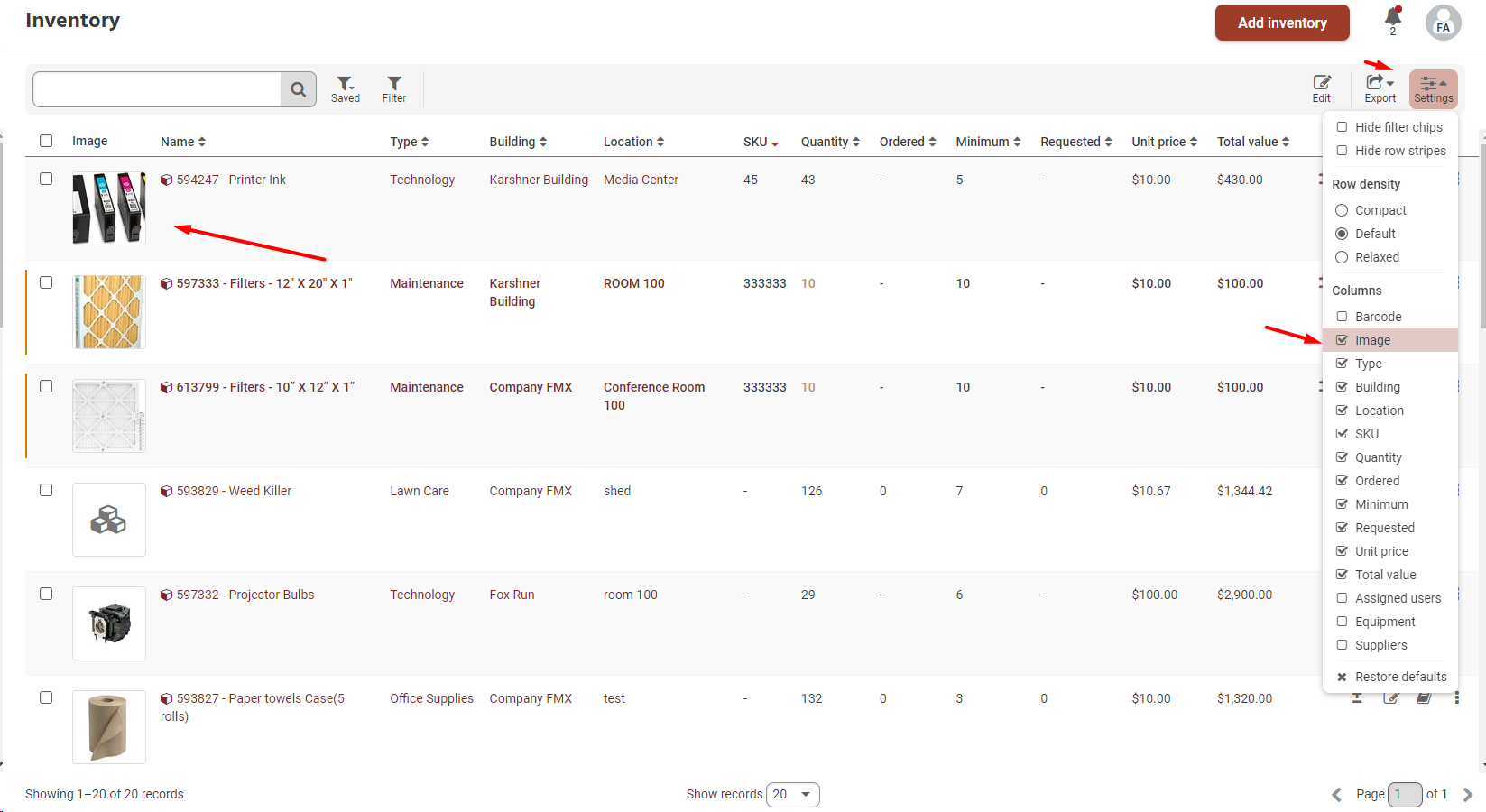 Inventory Images – Help Center - Facilities Management eXpress