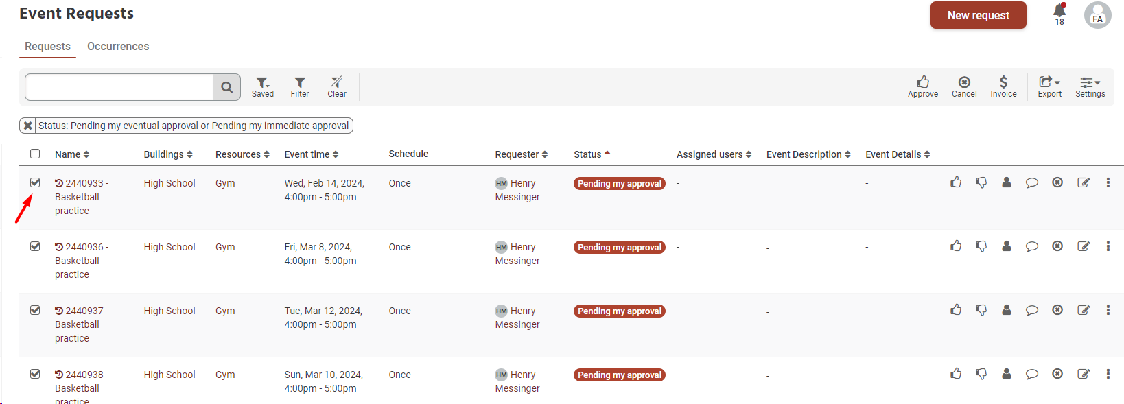 Bulk Approving Schedule Requests – Help Center - Facilities Management eXpress