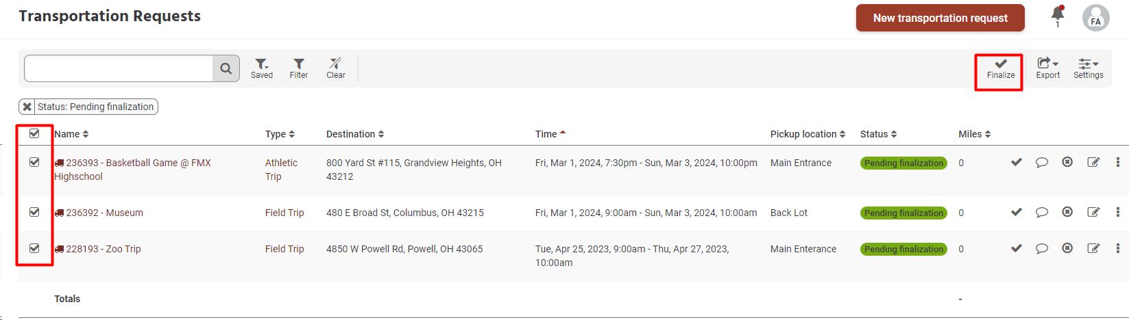 Bulk Finalize Transportation Requests – Help Center - Facilities ...