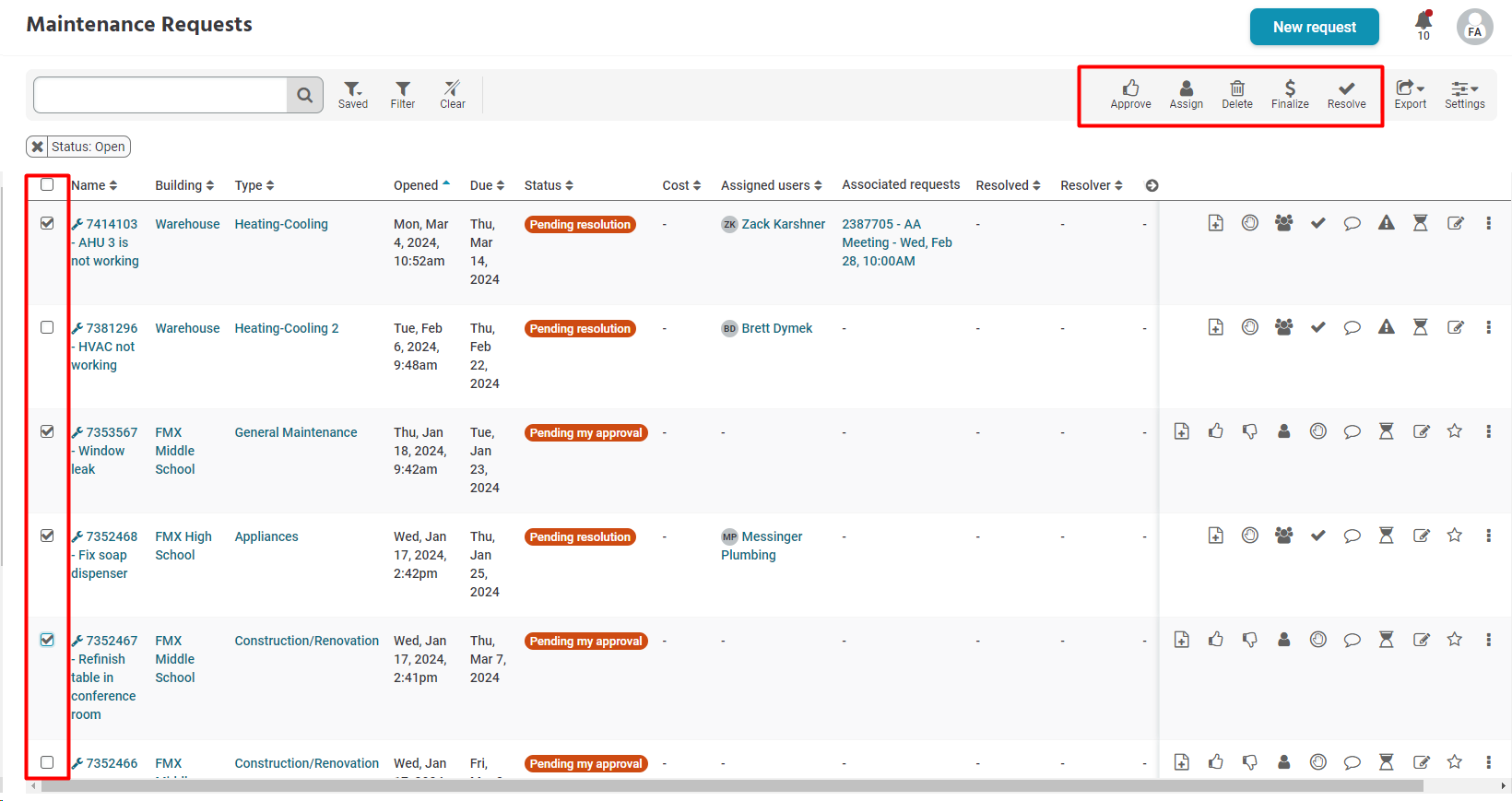 Bulk Assign Bulk Approve Bulk Delete And Bulk Resolve Work Requests