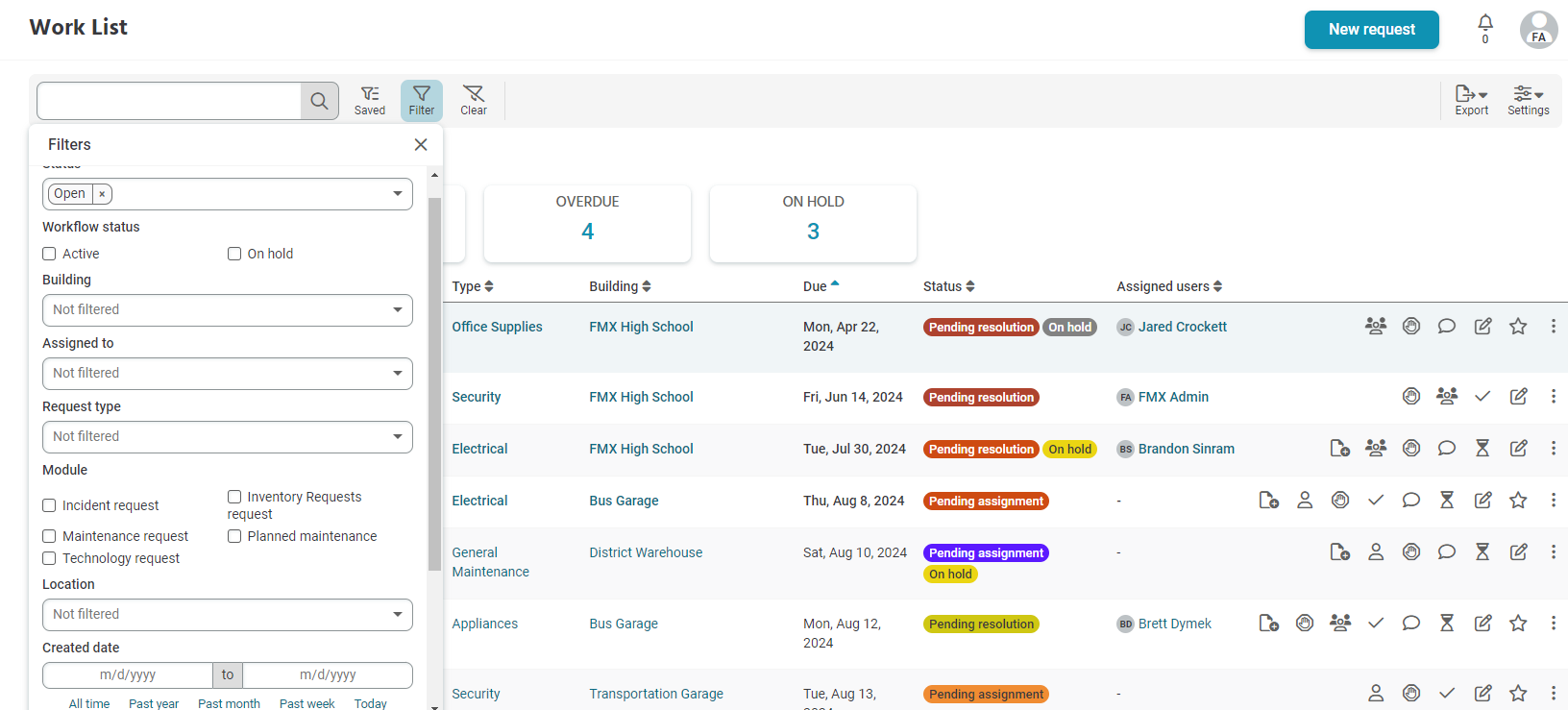 Work List – Help Center - Facilities Management eXpress